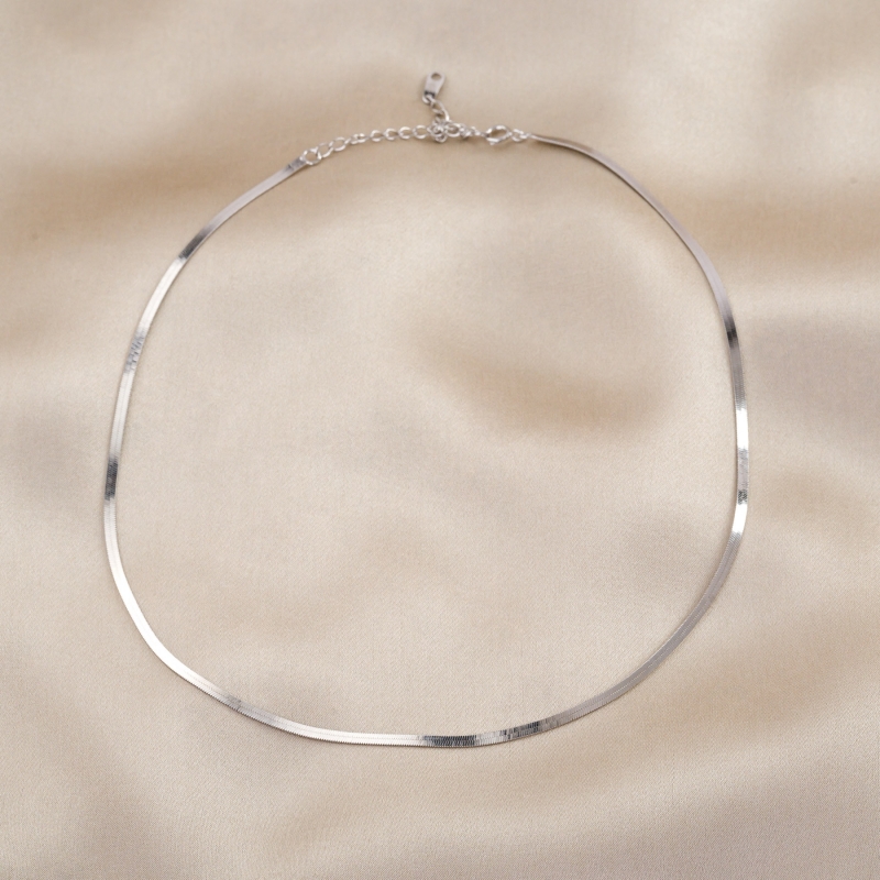 Coliere argint 925 Herringbone, lantisor plat, culoare argintie