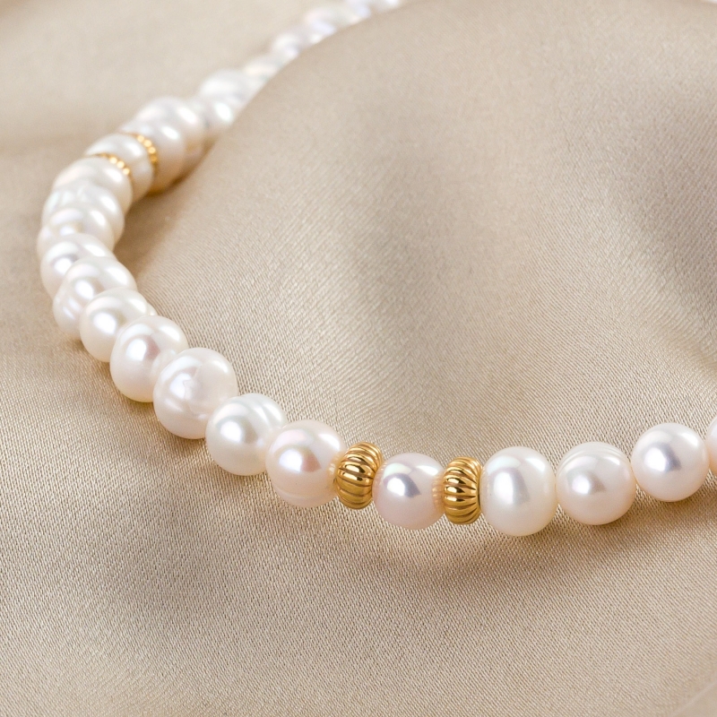 Colier perle mici si argint Pearls Delight gold