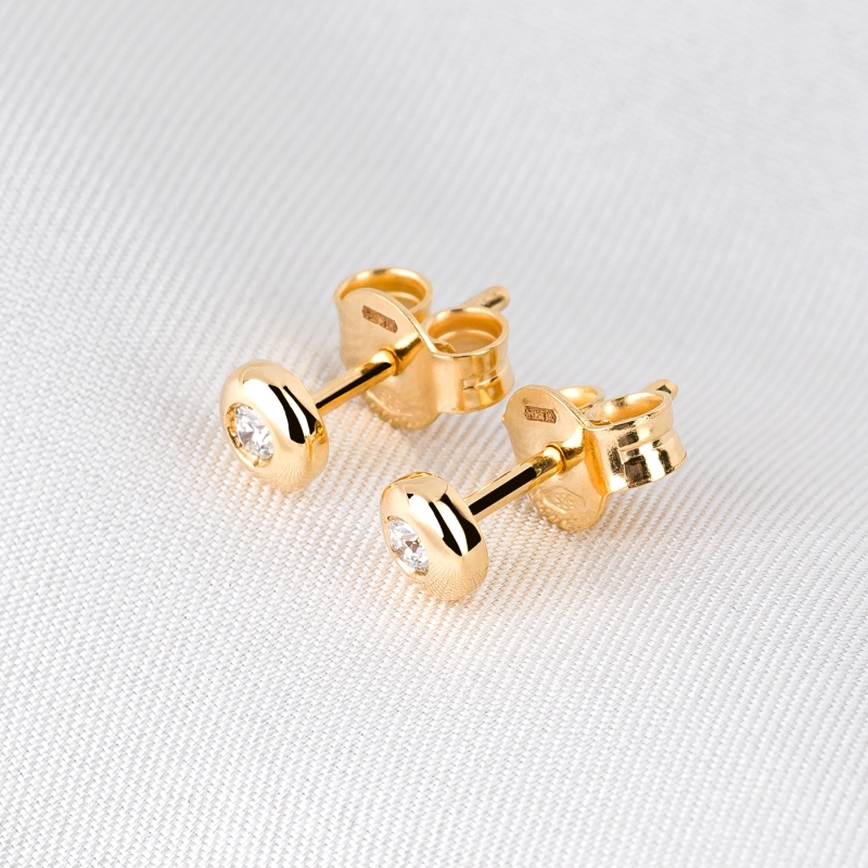 Cercei mici din aur 14K si diamante, Italia, My First Diamond