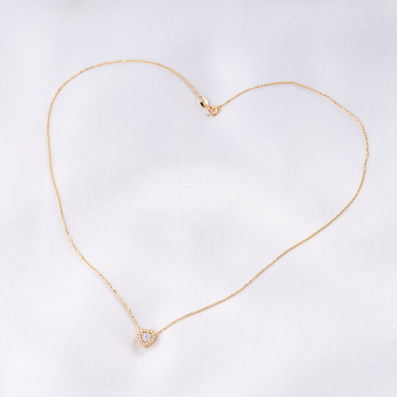 Colier aur 14K With All My Heart zirconia, lant aur cu pandant inima